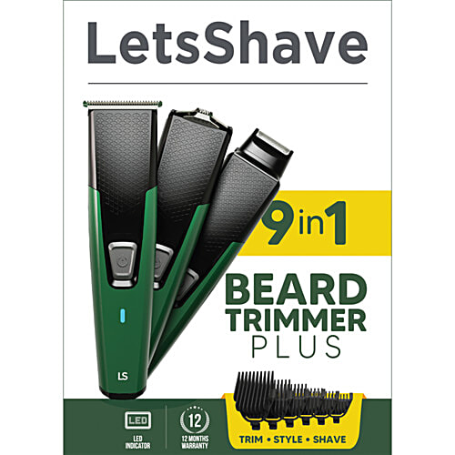 Buy LetsShave Beard Trimmer Plus 9 In 1 For Men - Cordless, LED Display ...