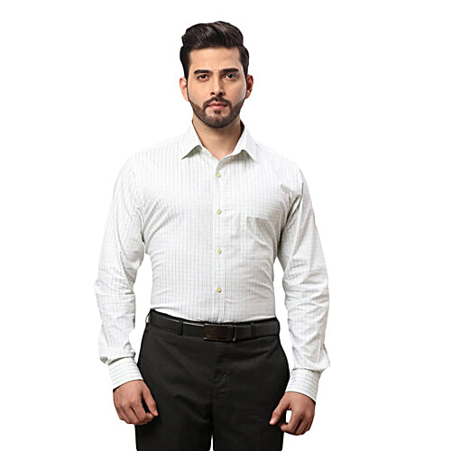 Buy Raymond Men's White Cotton Slim Fit Checks Shirt Online at Best ...