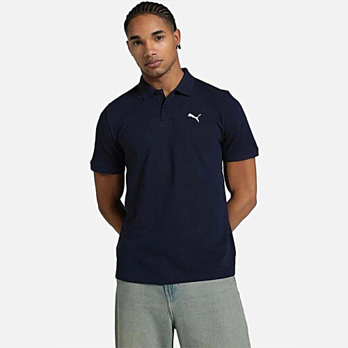 Buy Puma Men's Blue Cotton Regular Fit Polo T-Shirt Online at Best ...