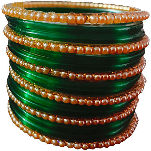 Buy House of Festivals Glass Bangles Set - Green & Gold, Size 2.2 ...
