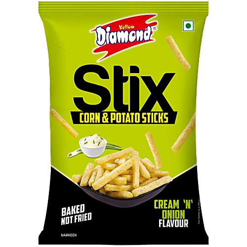 Buy Yellow Diamond Stix Cream 'N' Onion Flavour Corn & Potato Sticks ...
