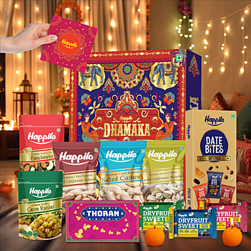 Buy Happilo Dhamaka Gift Box | 11 Items | Dry Fruits, Date Bites, Toran ...