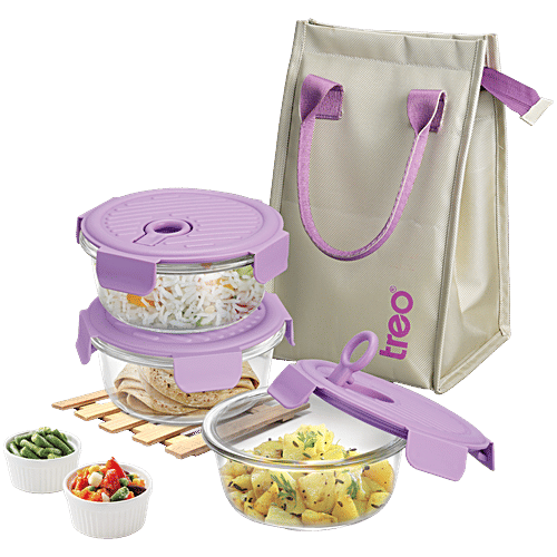Buy Treo Lumino Fresh Round Borosilicate Glass Lunch Boxes With Lunch ...