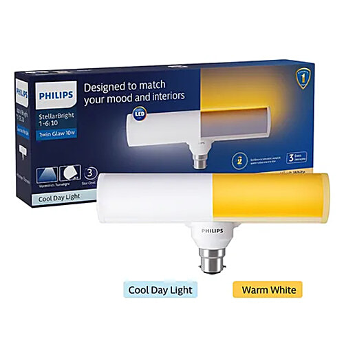 Buy Philips StellarBright 10W Twin Glow Bulb - B22, Cool Day Light ...
