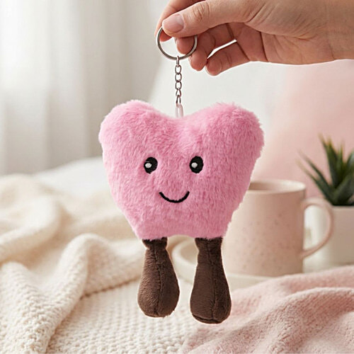 Buy Lazy Baby Smiley Heart Plush Bag Charm Keychain - Pink Online at ...