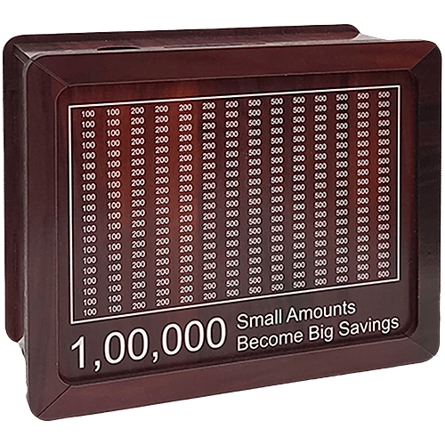 Buy Wembley Wooden Money Saving Bank With Goal Tracker - Square, Brown ...