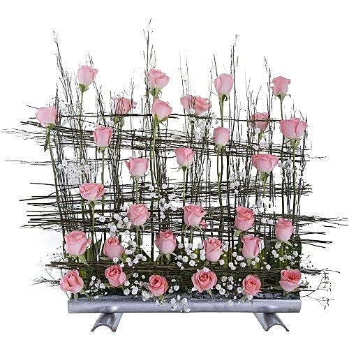 Buy Fresh Knots Flower Bouquet - Pink Roses And Dried Sticks 1 pc ...