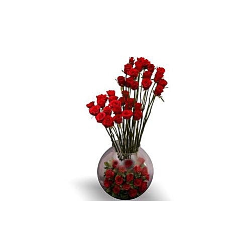 Buy Floral Fragrance Flower Boquet 50 Red Roses In Fish Ball Vass 1 Pc ...