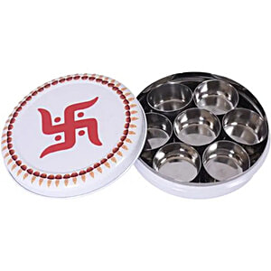Buy mbc Pooja Box - Om Design Print, Multipurpose, Steel Box, White ...